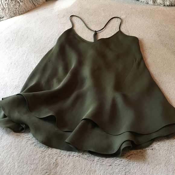 Anthropologie | Tops | Olive Green Anthropologie Ruffle Silk Tank Top ...